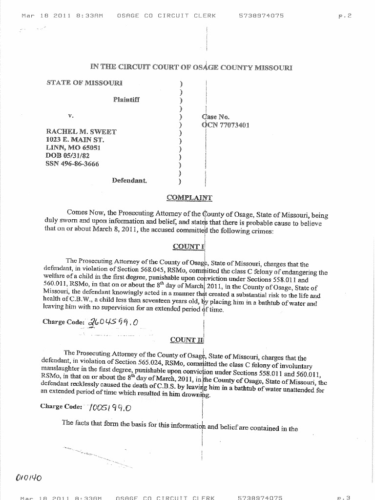 Probable Cause Statement For Rachel Sweet. (Cooper Sweet) | PDF | Crime ...