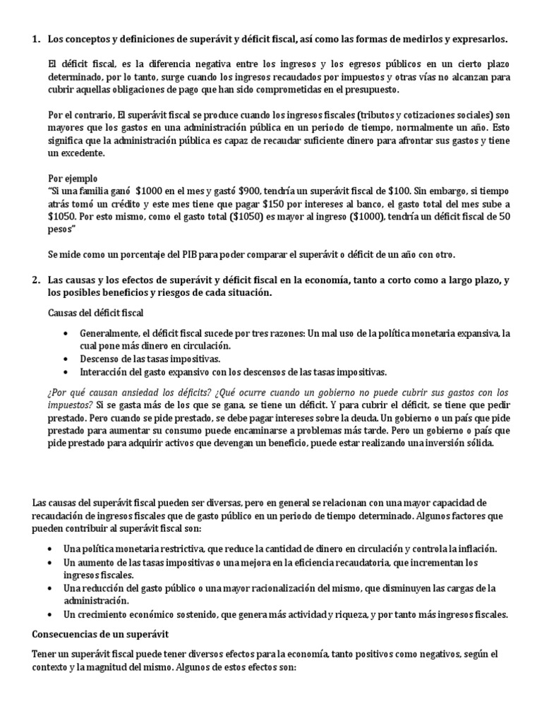 Diferencias entre déficit y superávit fiscal | PDF | La política fiscal ...
