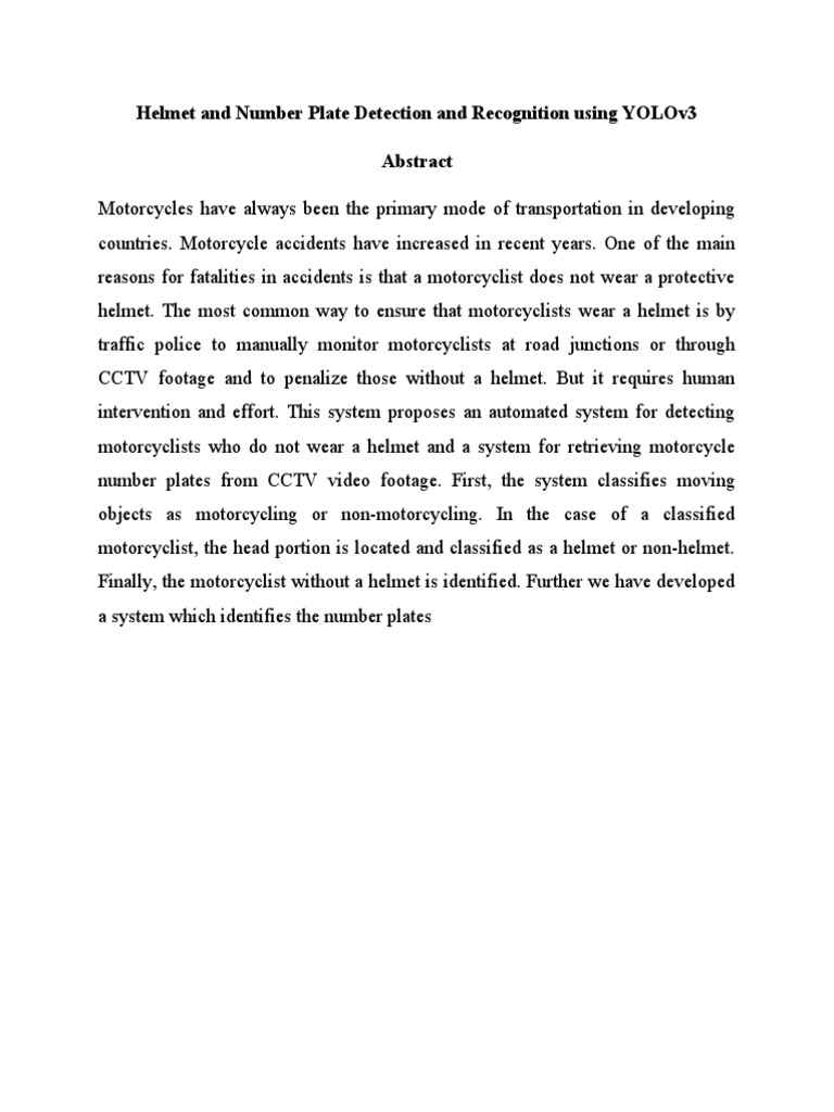 Helmet and Number Plate Detection and Recognition Using Yolov3 | PDF
