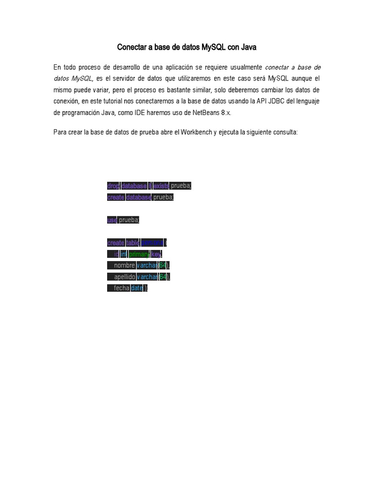 Conectar A Base de Datos MySQL Con Java | PDF