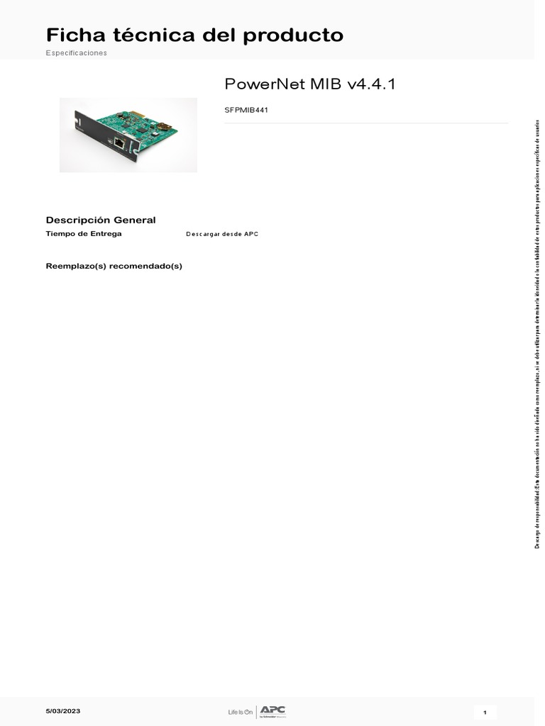 Especificaciones de PowerNet MIB v4.4.1 | PDF