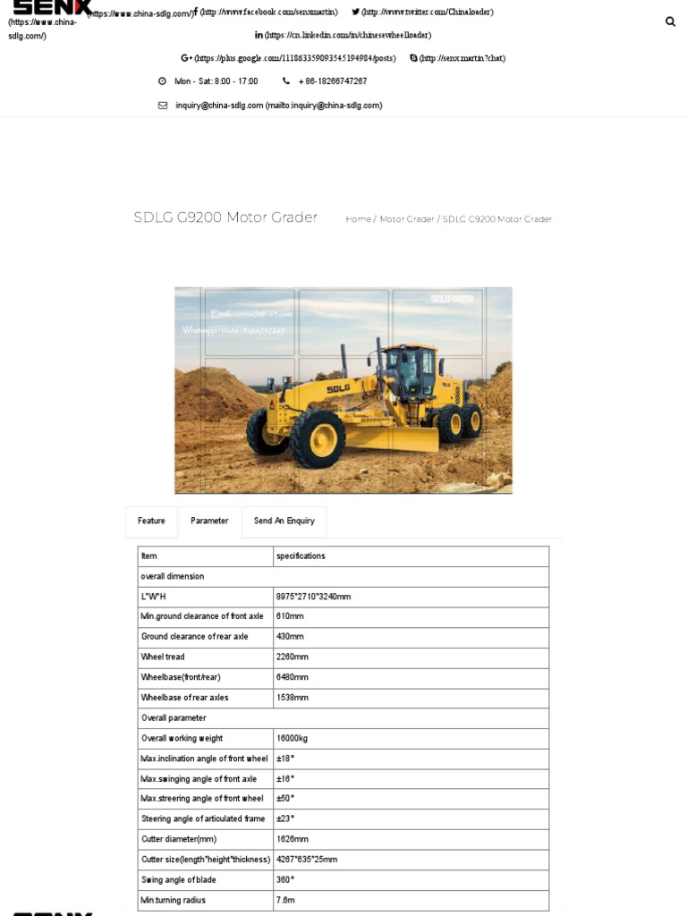 SDLG G9200 Motor Grader, SDLG 200HP Motor Grader | PDF | Loader (Equipment) | Axle