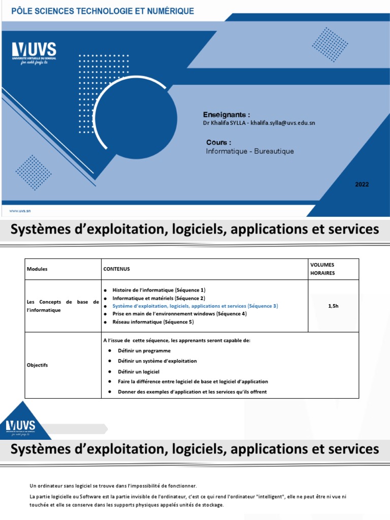 Module 1 - Séquence 3 - Systèmes D - Exploitation, Logiciels, Applications Et Services | PDF ...
