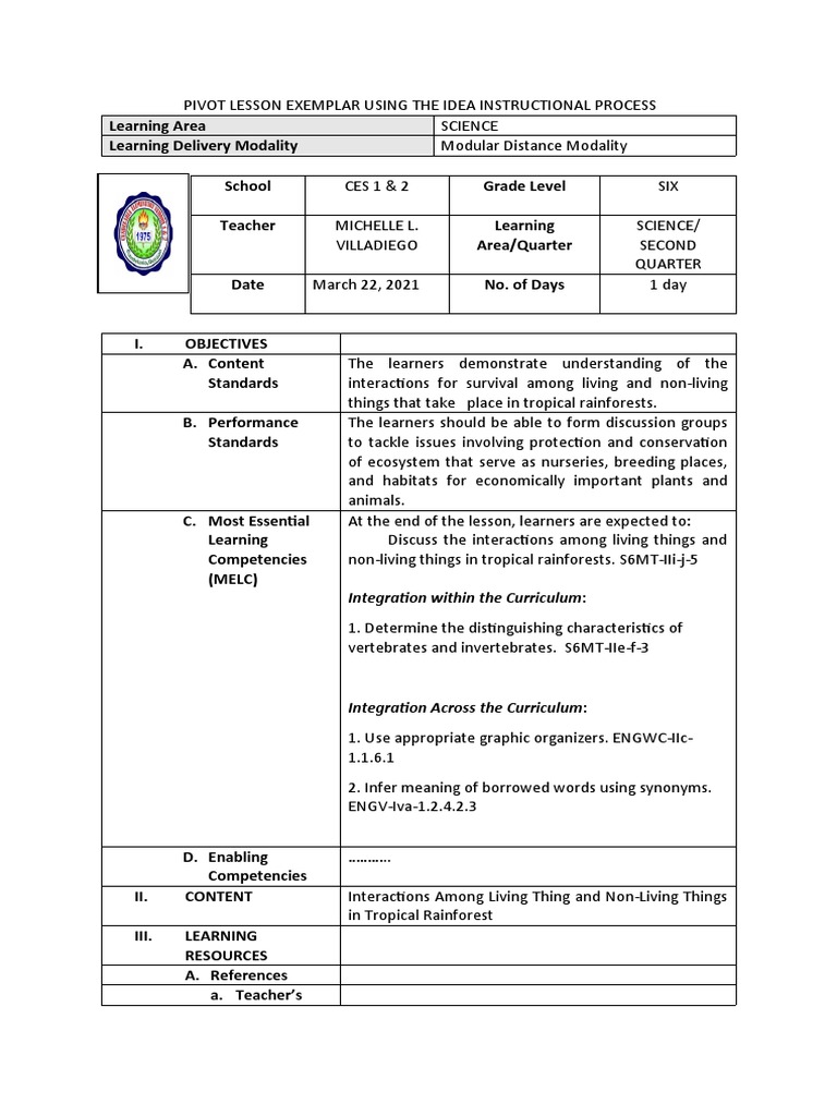 COT 1 Interaction Among Living Things and Non Living Things in Tropical ...