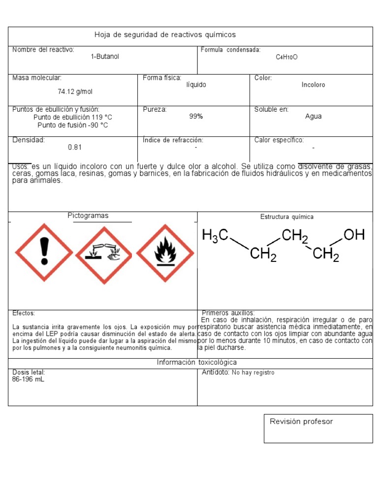 Hoja de seguridad 1-Butanol | PDF