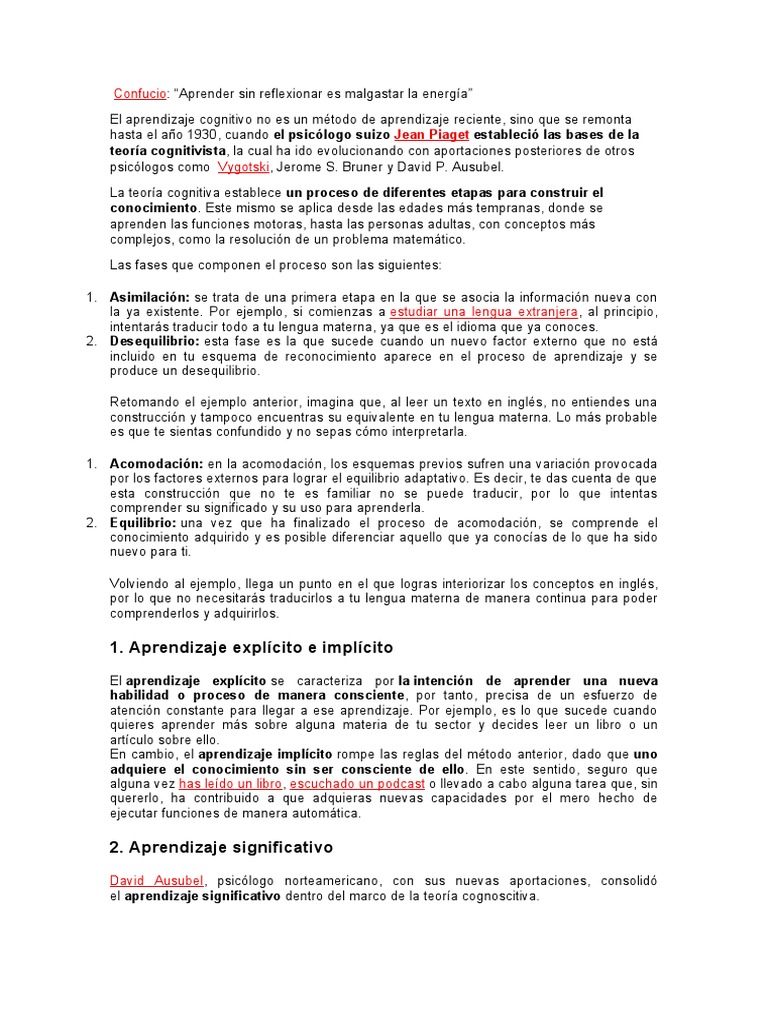 Confucio: 1. Aprendizaje Explícito e Implícito | PDF | Aprendizaje ...