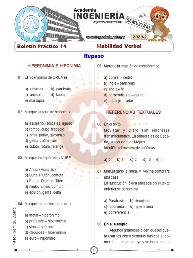 R.verbal Práctica Sem Semana-14 | PDF | Inteligencia