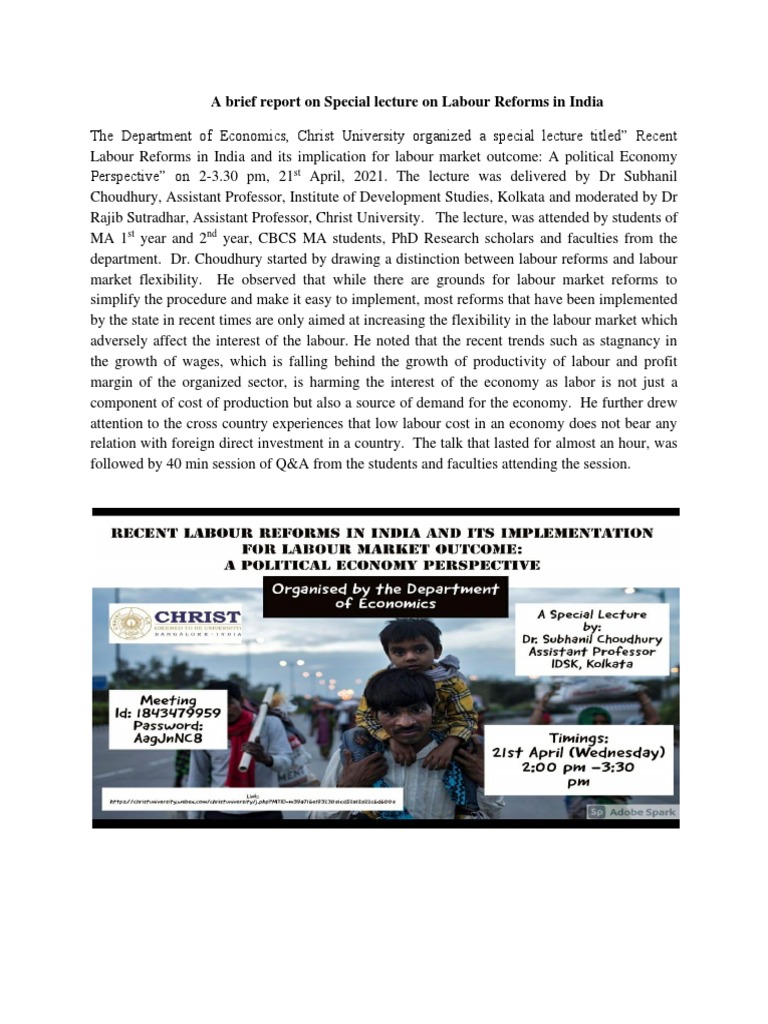 Labour Reforms in India - 21st April 2021 - 20210616044737 | PDF