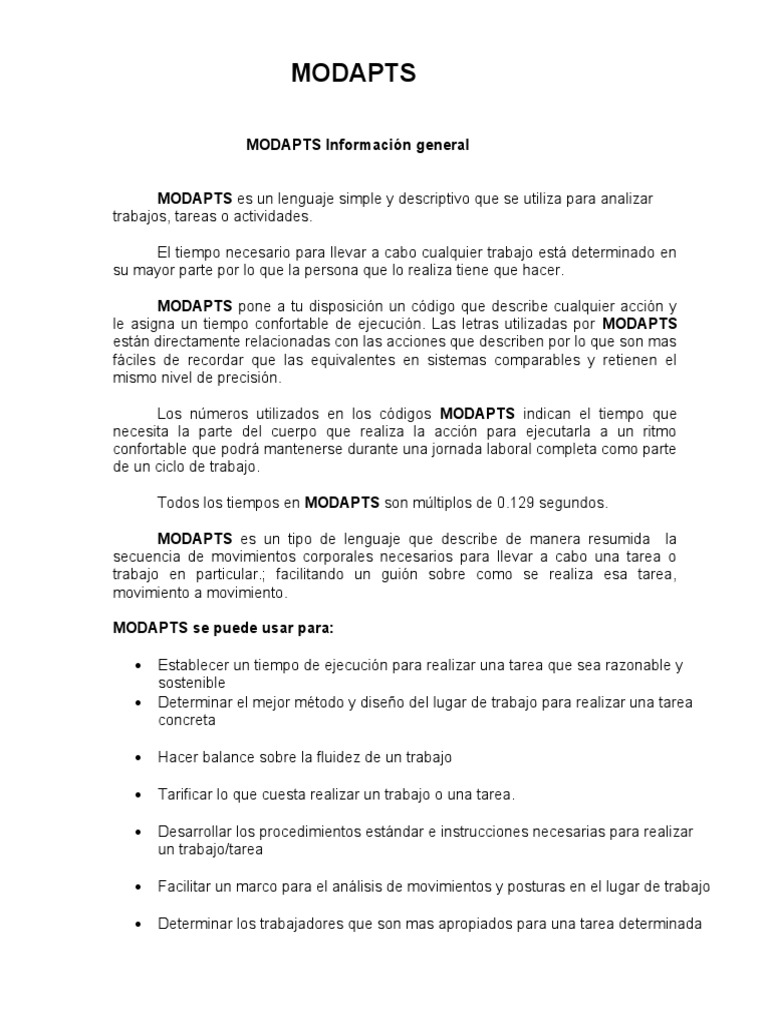 MODAPTS | PDF | Tornillo | Medición