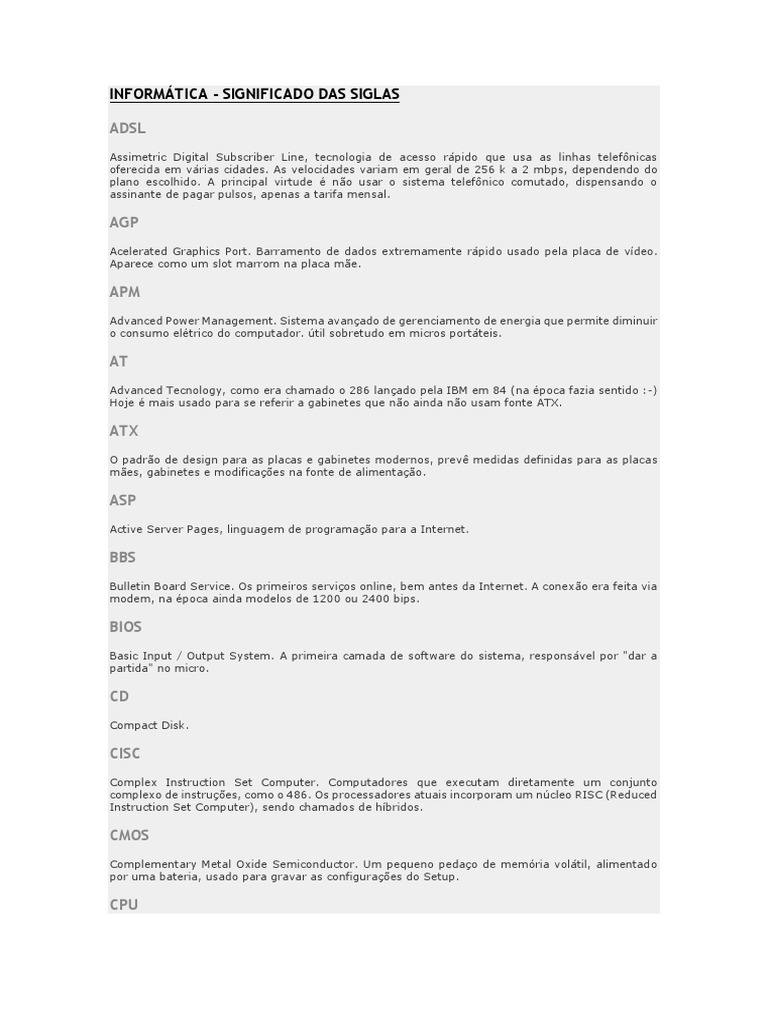 Informática - Significado Das Siglas | PDF