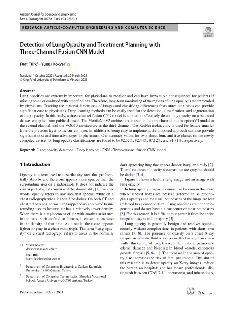 Detection of Lung Opacity and Treatment Planning With Three-Channel Fusion CNN Model | PDF ...