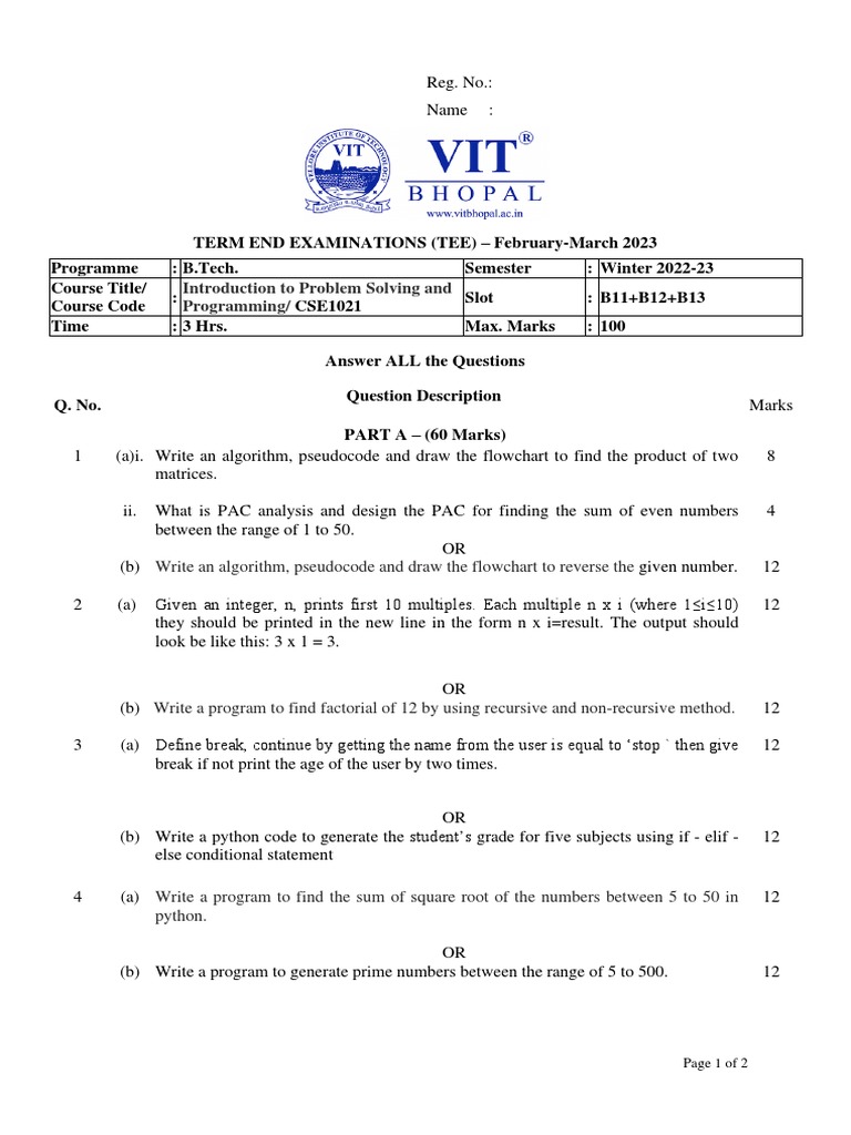 Introduction To Problem Solving And Programming Write An Algorithm