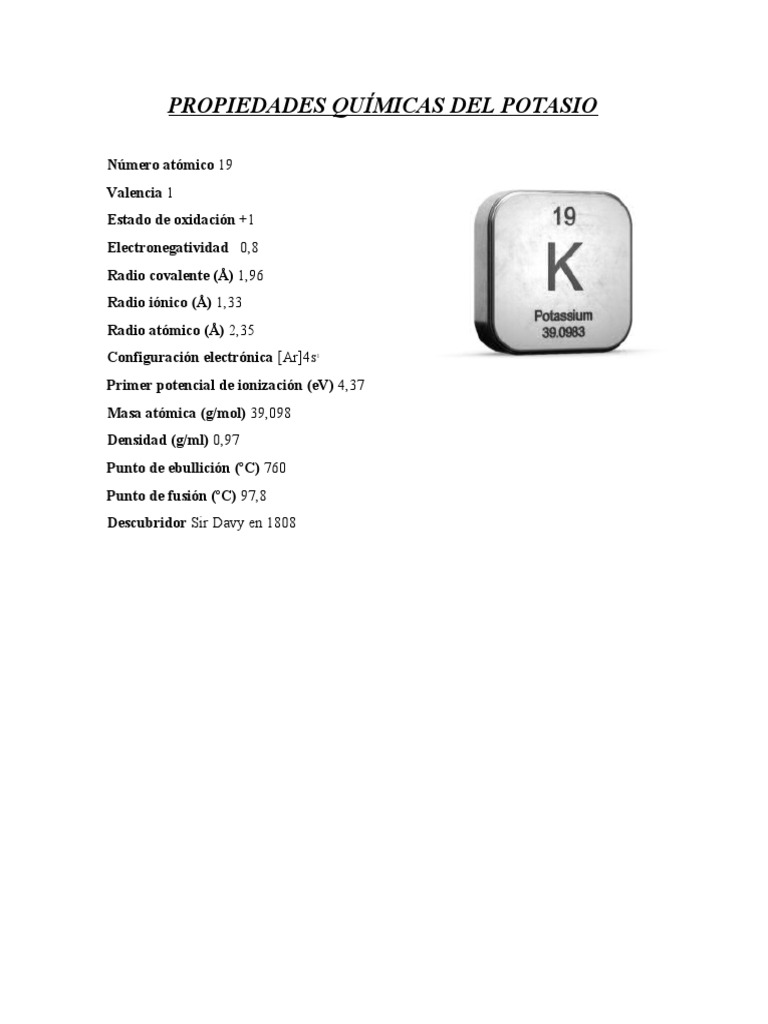 Propiedades Químicas Del Potasio | PDF