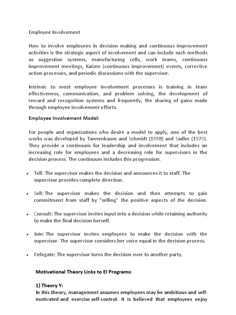Employee Involvement Model:: Motivational Theory Links To EI Programs ...