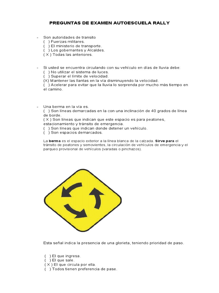 Preguntas De Examen Autoescuela Rally PDF Licencia De Conducir