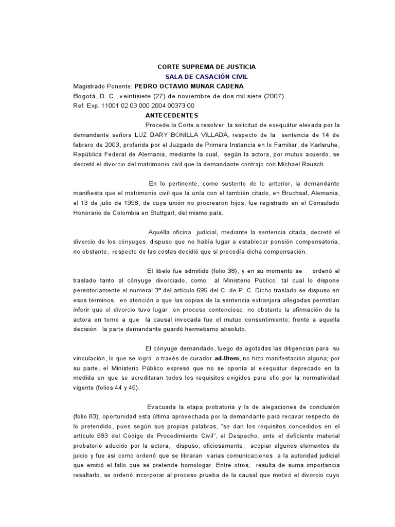 Exequátur de Sentencia de Divorcio Extranjera | PDF | Divorcio | Caso ...