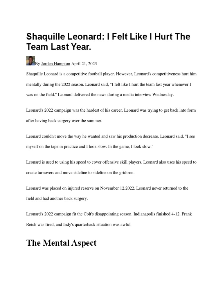 Shaquille Leonard Injury Article | PDF