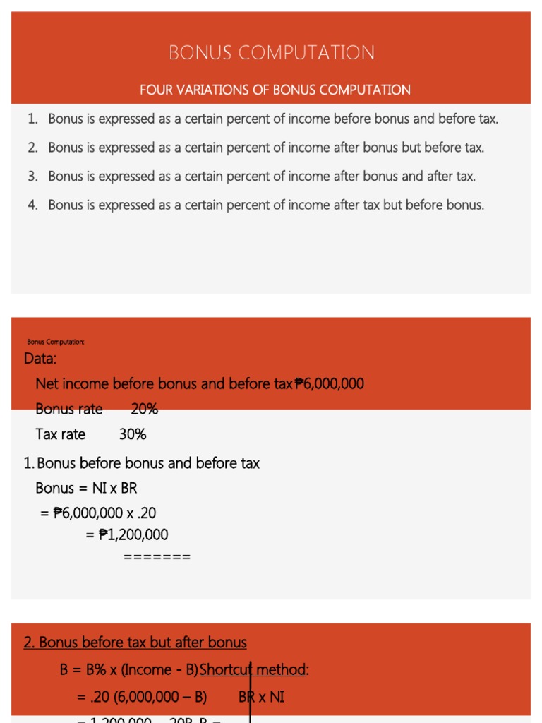 Lesson 3 - Bonus Computation | PDF | Payments | Income