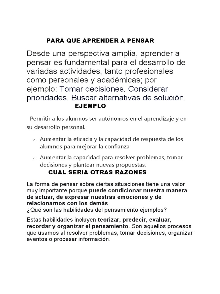 Para Que Aprender A Pensar | PDF