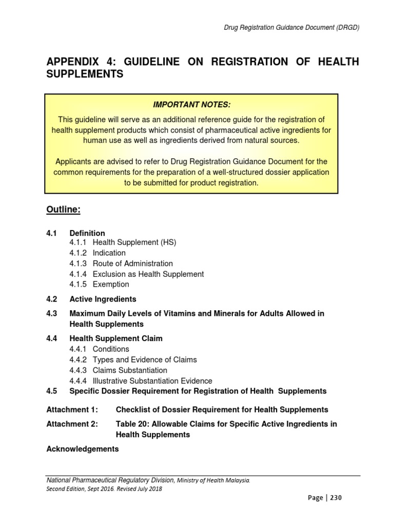 Health Supplement Registration Guidelines | PDF
