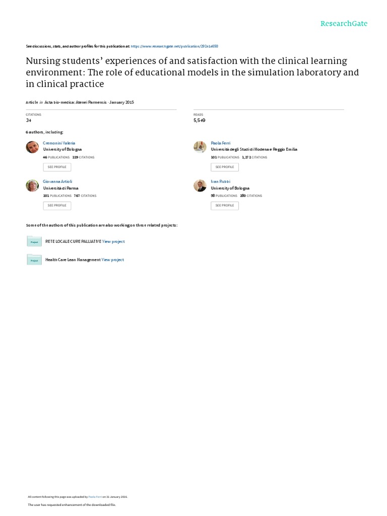 2015 Nursing Students Experiences Of And Satisfaction With The