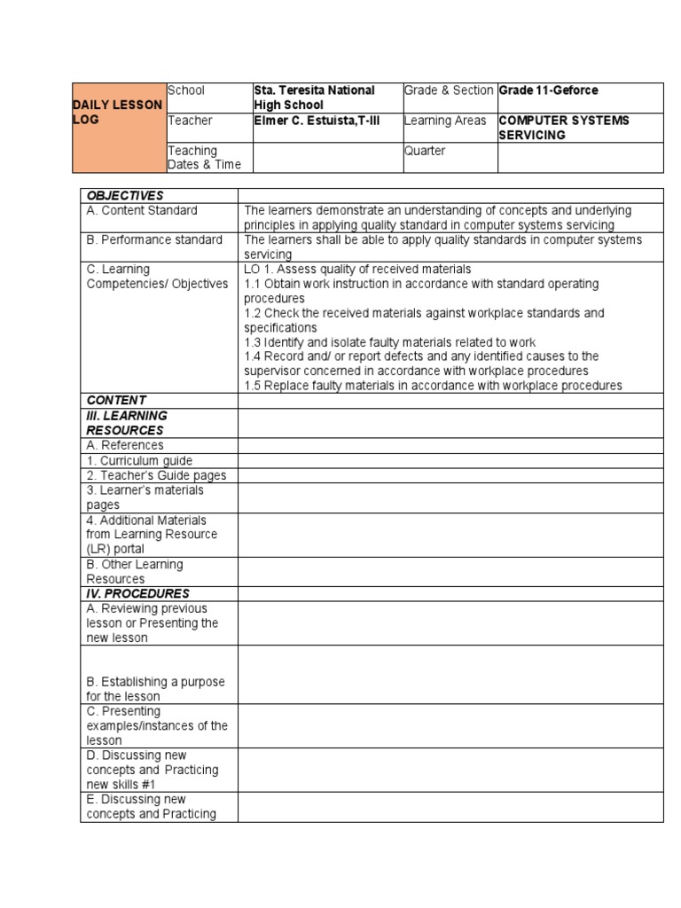 LESSON 1 APPLYING QUALITY STANDARDS (AQS) Common Competencies | PDF ...