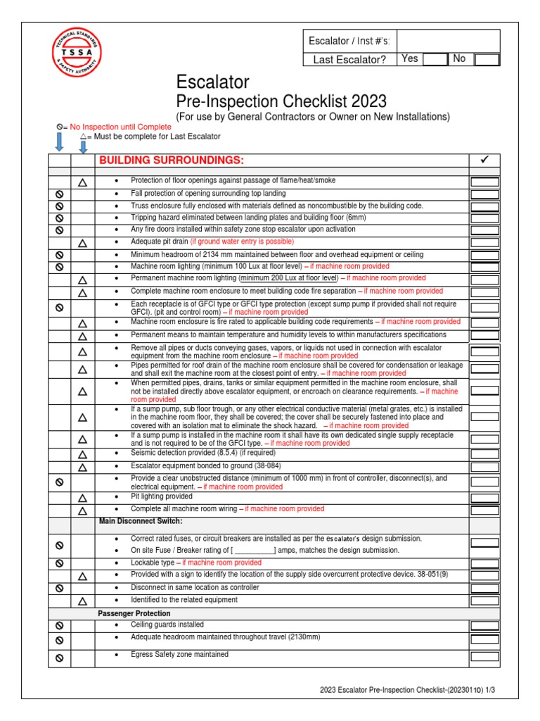 2023 Escalator Pre Inspection Checklist 20230110fillable | PDF | Building Engineering ...