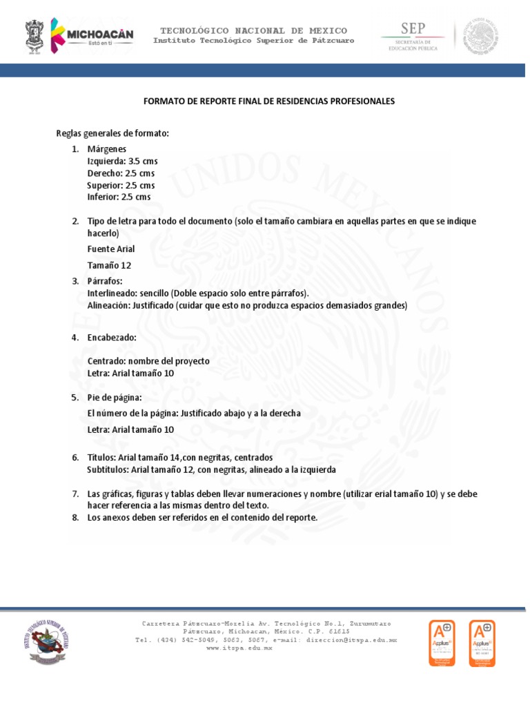 Tecnológico Nacional de Mexico: Formato de Reporte Final de Residencias Profesionales | PDF