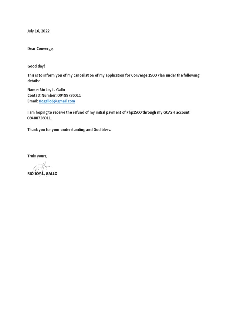 Converge 1500 Plan Cancellation Request | PDF | Law