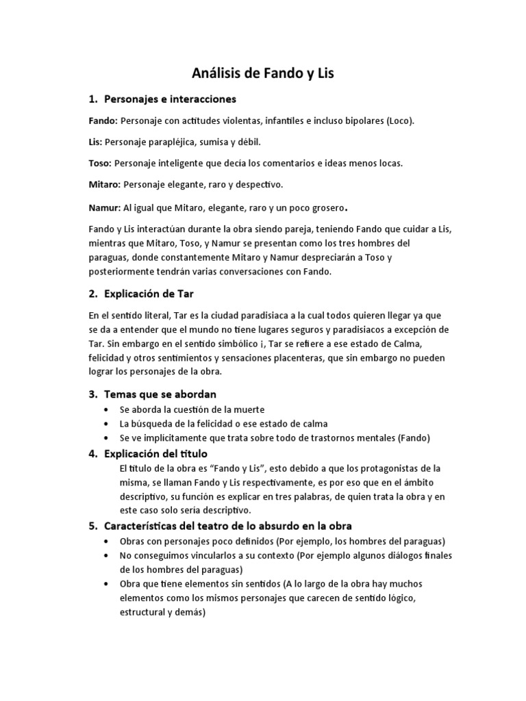 Análisis de Fando y Lis | PDF