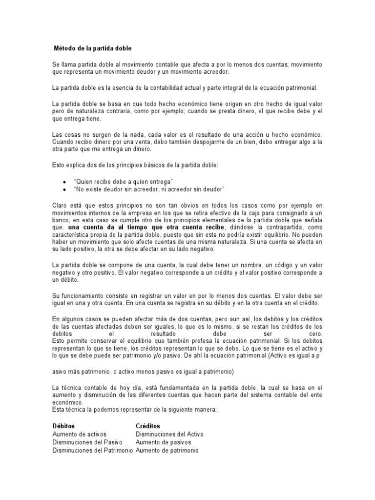 Partida Doble y Ecuacion Patrimonial Word | PDF | Contabilidad | Bienes ...