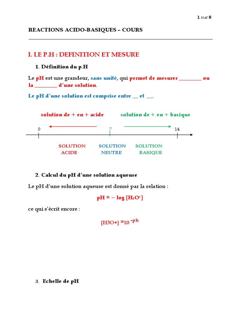 Cours Etudiant | PDF | Acide | Ph