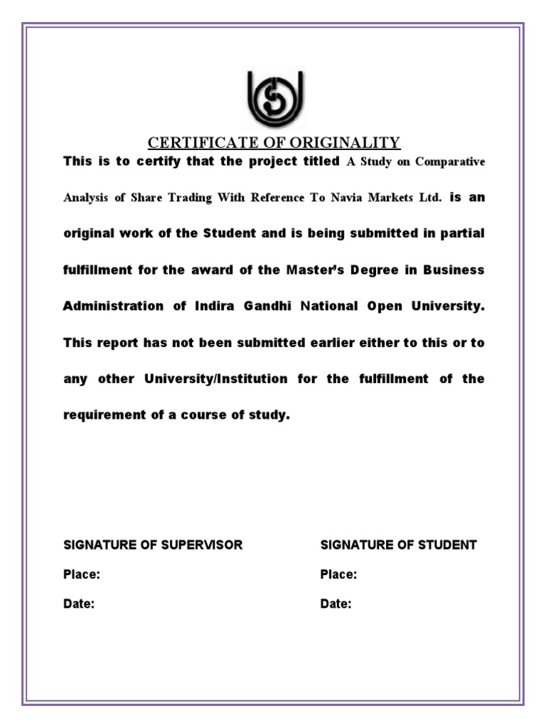 Ignou CERTIFICATE OF ORIGINALITY | PDF Ignou CERTIFICATE OF ORIGINALITY | PDF