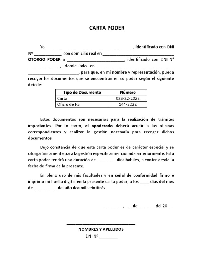 Carta Poder para Recoger Documentos | PDF