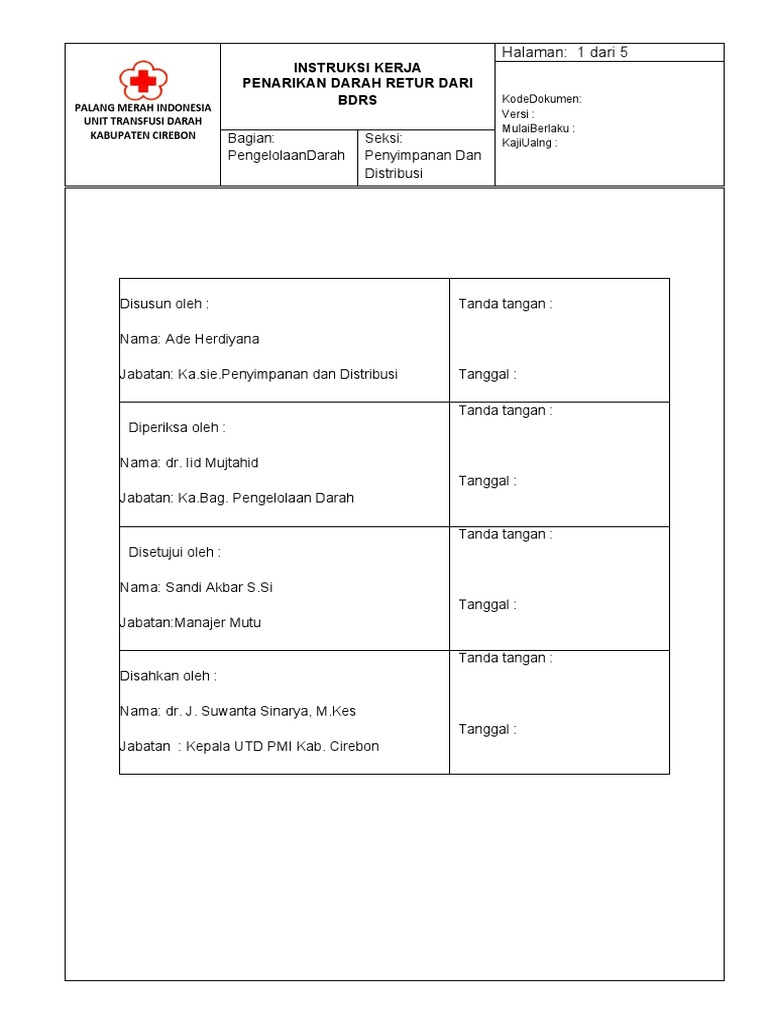 Instruksi Kerja Penarikan Darah Retur Dari Bdrs | PDF | Kesehatan ...