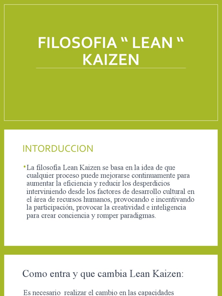 Filosofía Lean Kaizen: Mejora Continua | PDF | Lean Manufacturing ...