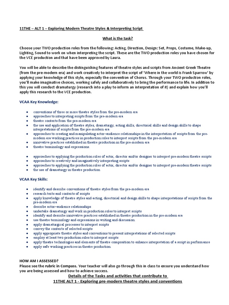 11THE U1 ALT 1 Exploring Pre Modern Theatre Styles VCE Production 2023 ...