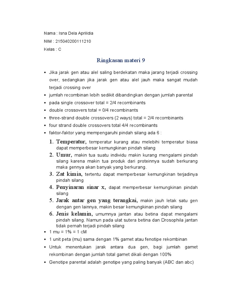 Pengaruh Jarak Gen pada Pindah Silang | PDF