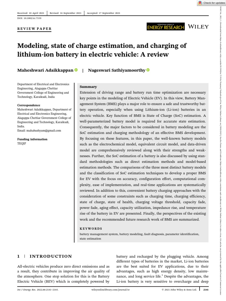 Modeling State Of Charge Estimation And Charging Of Lithium Ion Battery In Electric Vehicle A