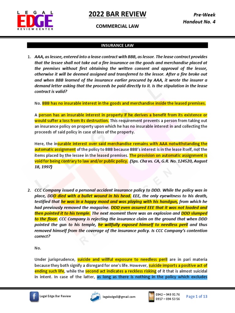 2022 PREWEEK HO 4 - Commercial Law | PDF