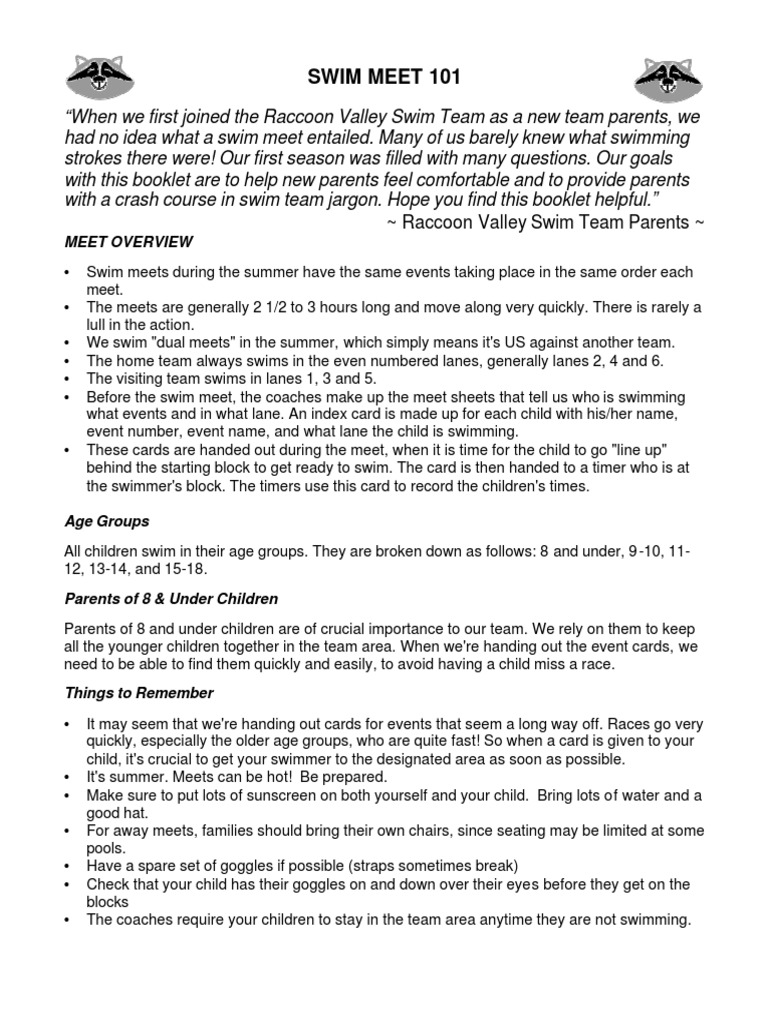 Swim Meet 101 | PDF | Cooking, Food & Wine