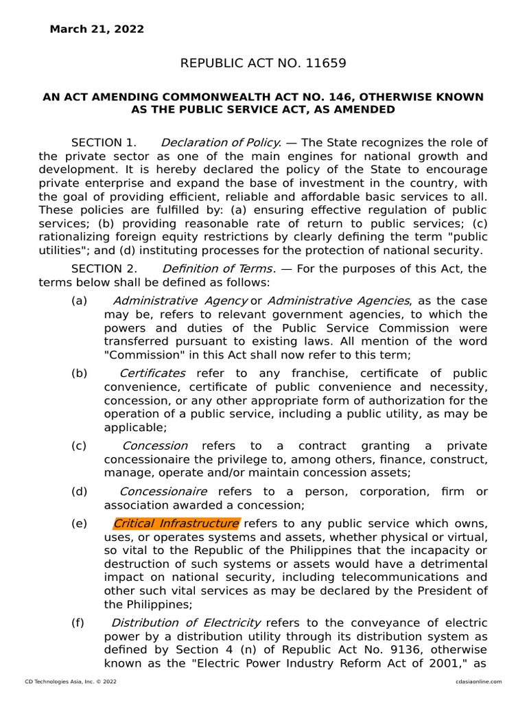 PSA As Amended by RA 11659 | PDF