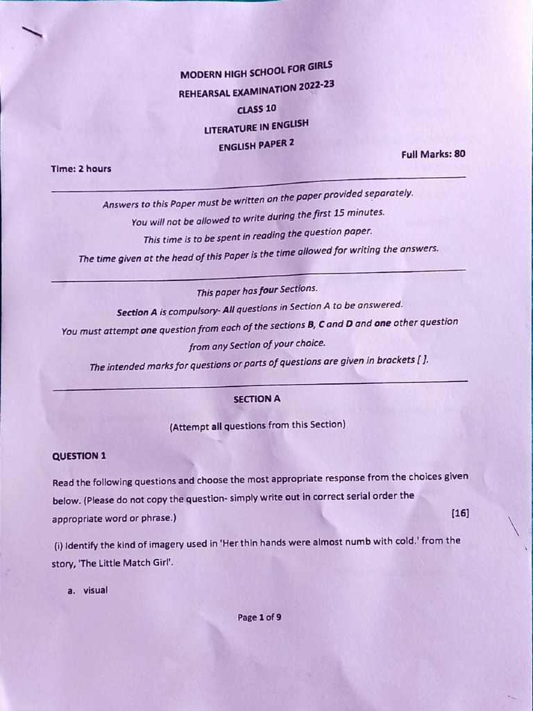 Class 10 English Literature Exam 2022 | PDF