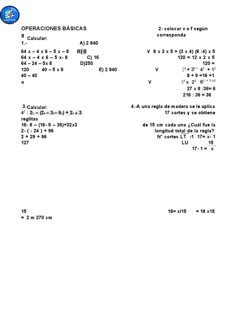 OPERACIONES BÁSICAS BÁSICAS | PDF