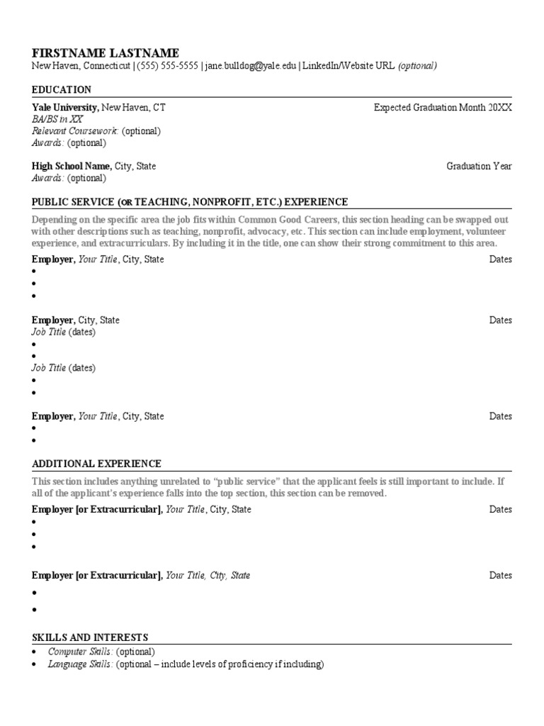 Yale College Common Good Career Resume Template | PDF