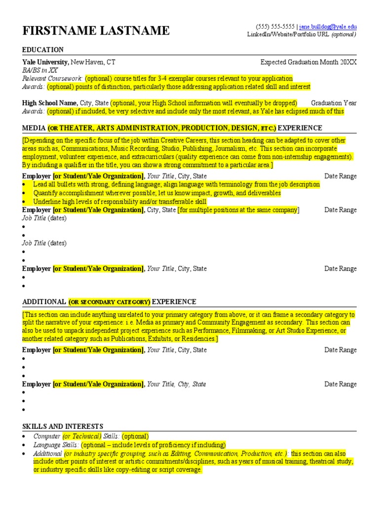 Yale Resume Template Guide | PDF