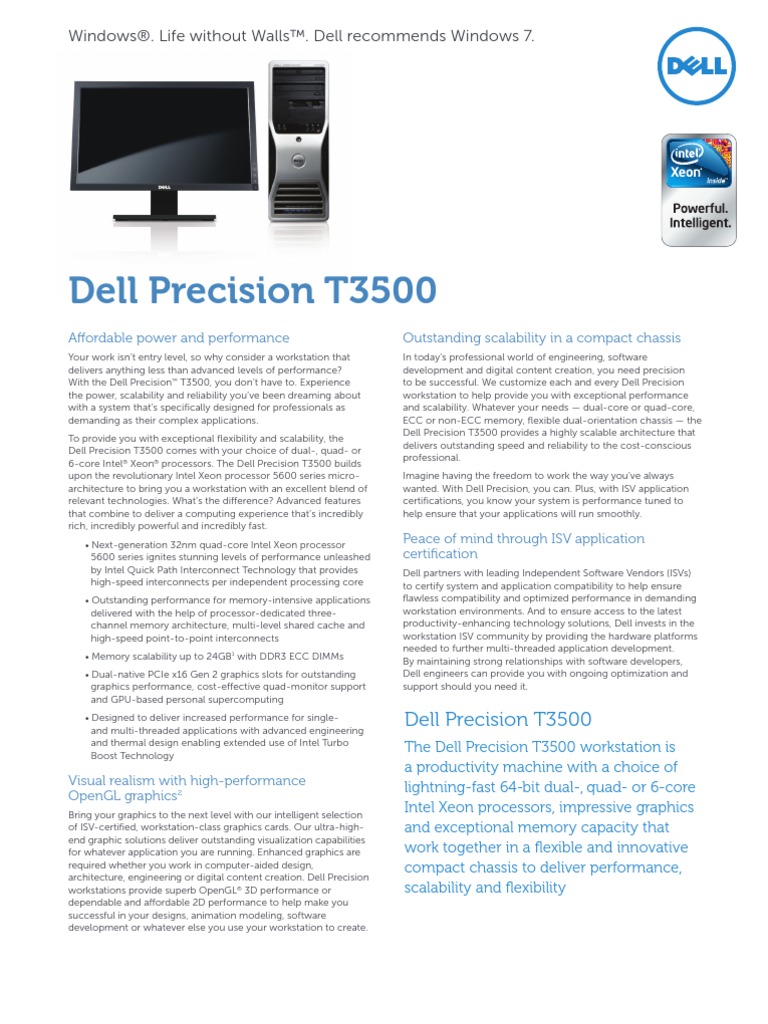 Dell Precision t3500 Spec Sheet | PDF | Workstation | Intel
