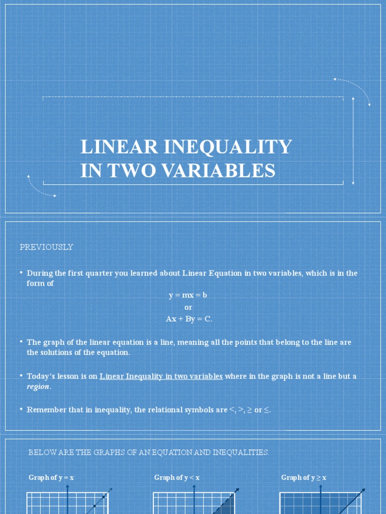 G08 Week 1 - Q2 - Linear Inequality in Two Variables | PDF | Equations ...