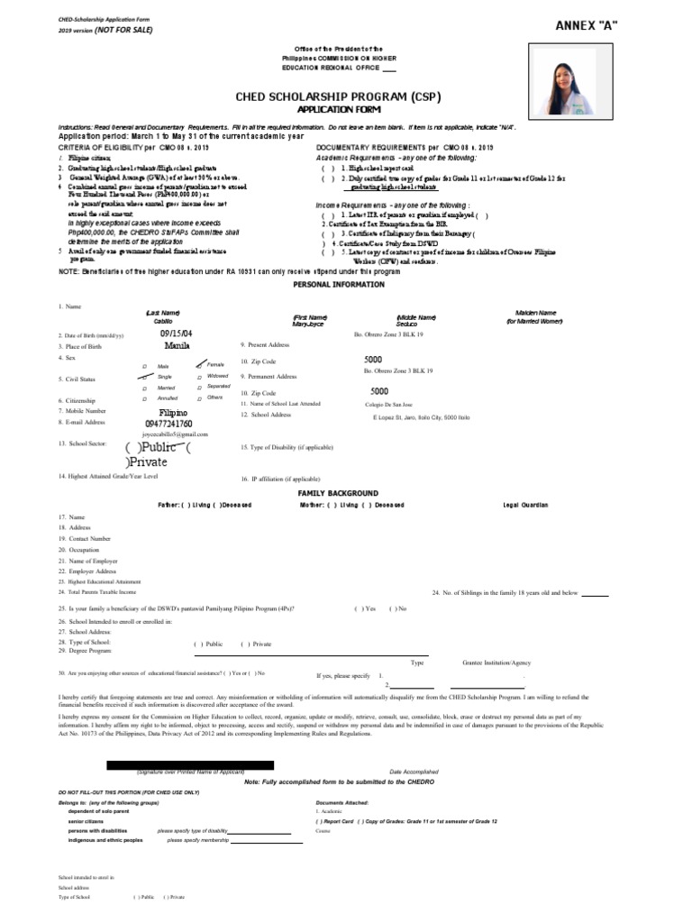 CHED Scholarship Application Form | PDF