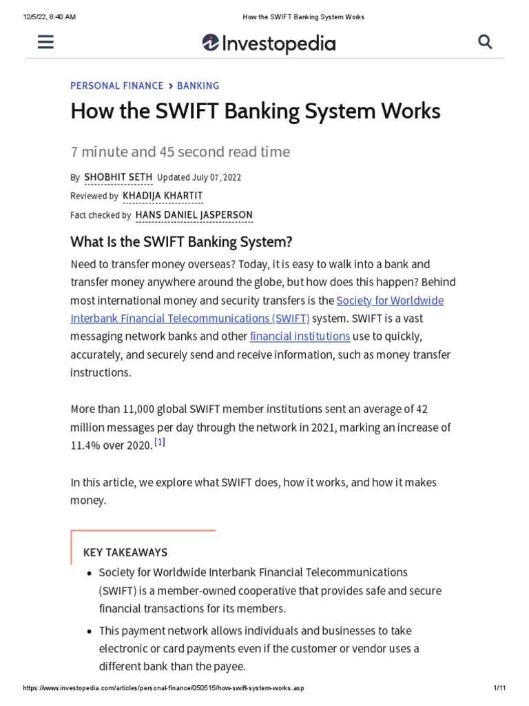 How The SWIFT Banking System Works | PDF | Wire Transfer | Service ...